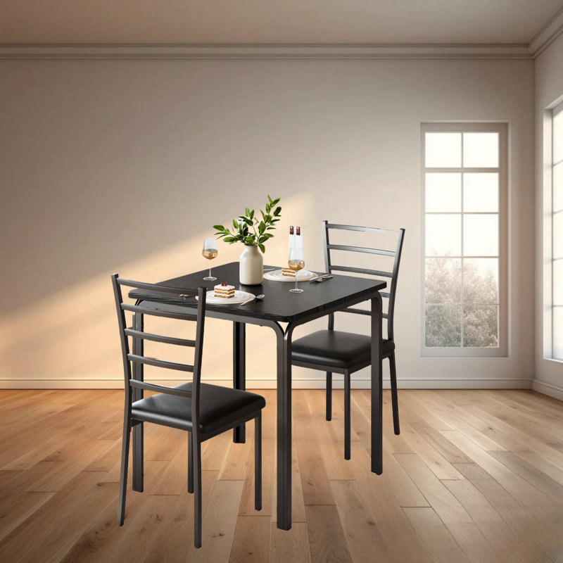 17 Stories Idealhouse Dining Table Set For 2 3 piece Black Dinette Set With Square Table And 2 Chairs For Small Spacesidealhouse Wayfair